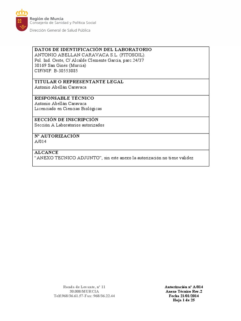 Anexo Técnico de Fitosoil: Análisis Autorizados | PDF | Fertilizante ...