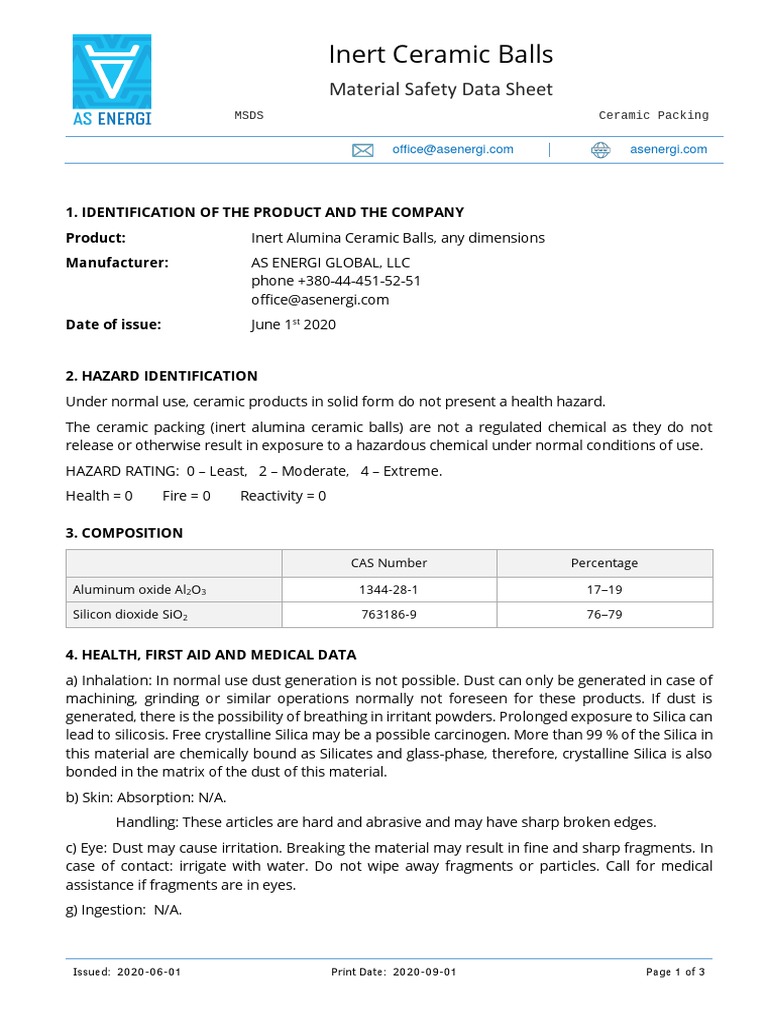 MSDS Ceramic Balls | PDF | Silicon Dioxide | Occupational Safety And Health