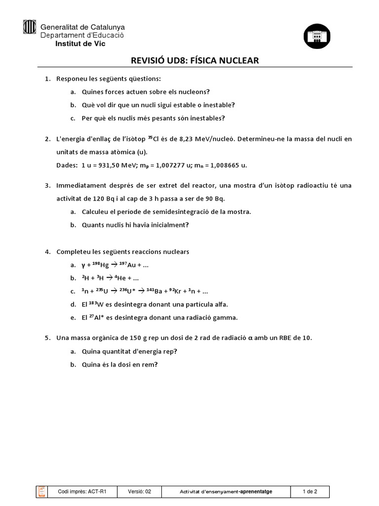 Revisió UD8 - Física Nucleara | PDF
