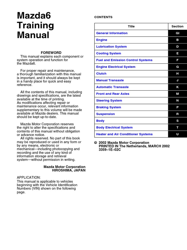 Mazda6 Training Manual | PDF