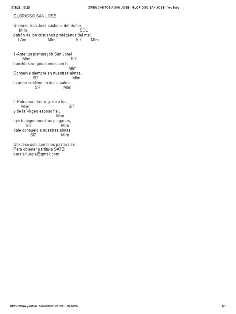 Cantos a San José: Letra y Acordes | PDF | Deportes y actividades al ...