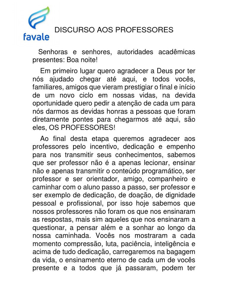 Discurso Aos Professores | PDF