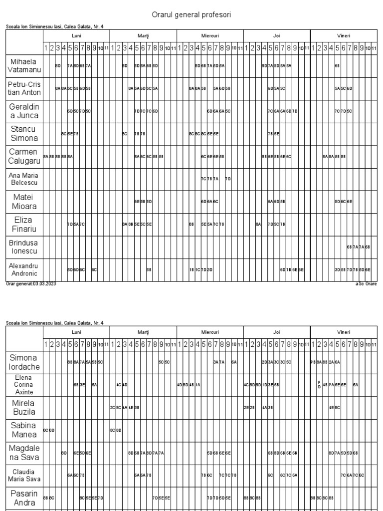 Orar Profesori M4 M5 | PDF