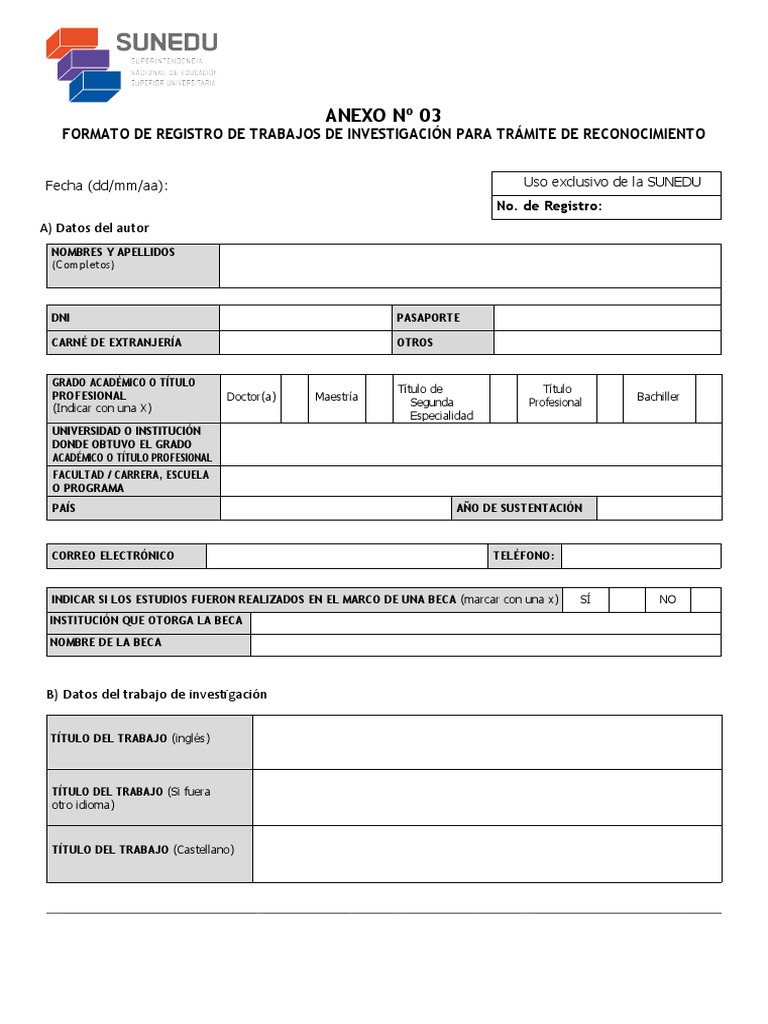 Anexo N 03 Formato de Renati | PDF | Acceso abierto