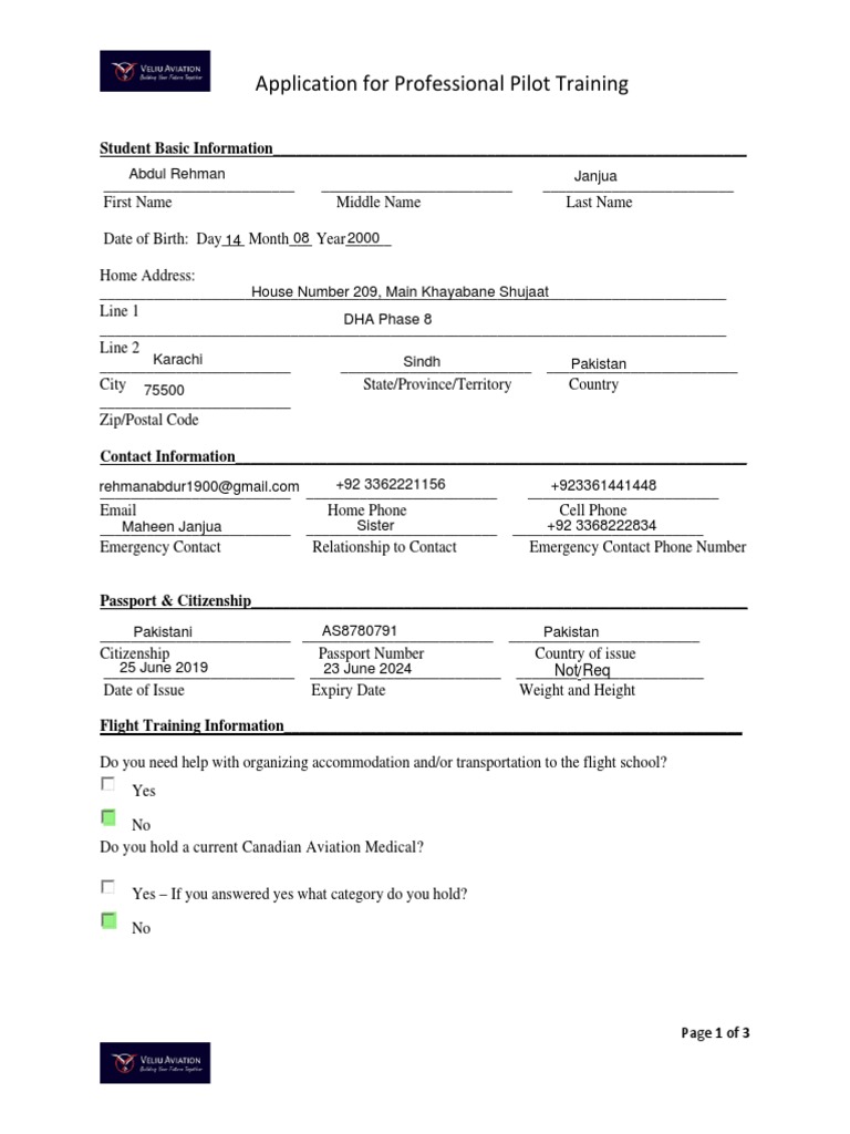 Application for Flight Training in Canada 2022(1) | PDF | Flight ...