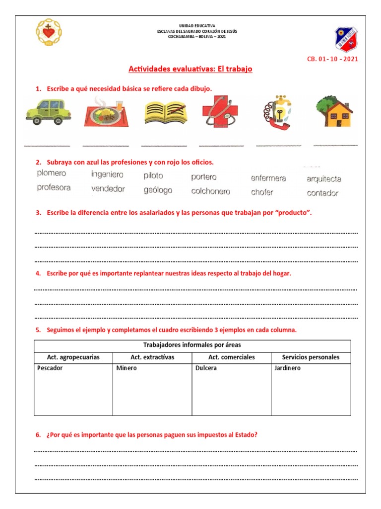 Actividades sobre el Trabajo y Profesiones | PDF | Finanzas y dinero ...