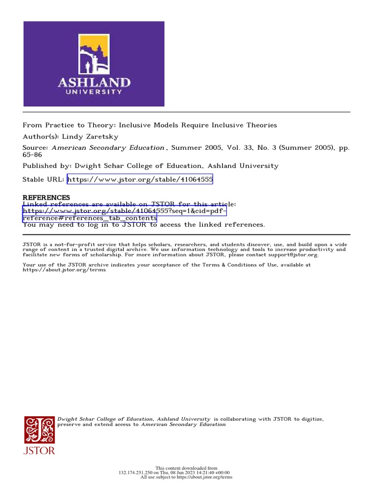 Zaretsky PracticeTheoryInclusive 2005 | PDF | Inclusion (Education ...