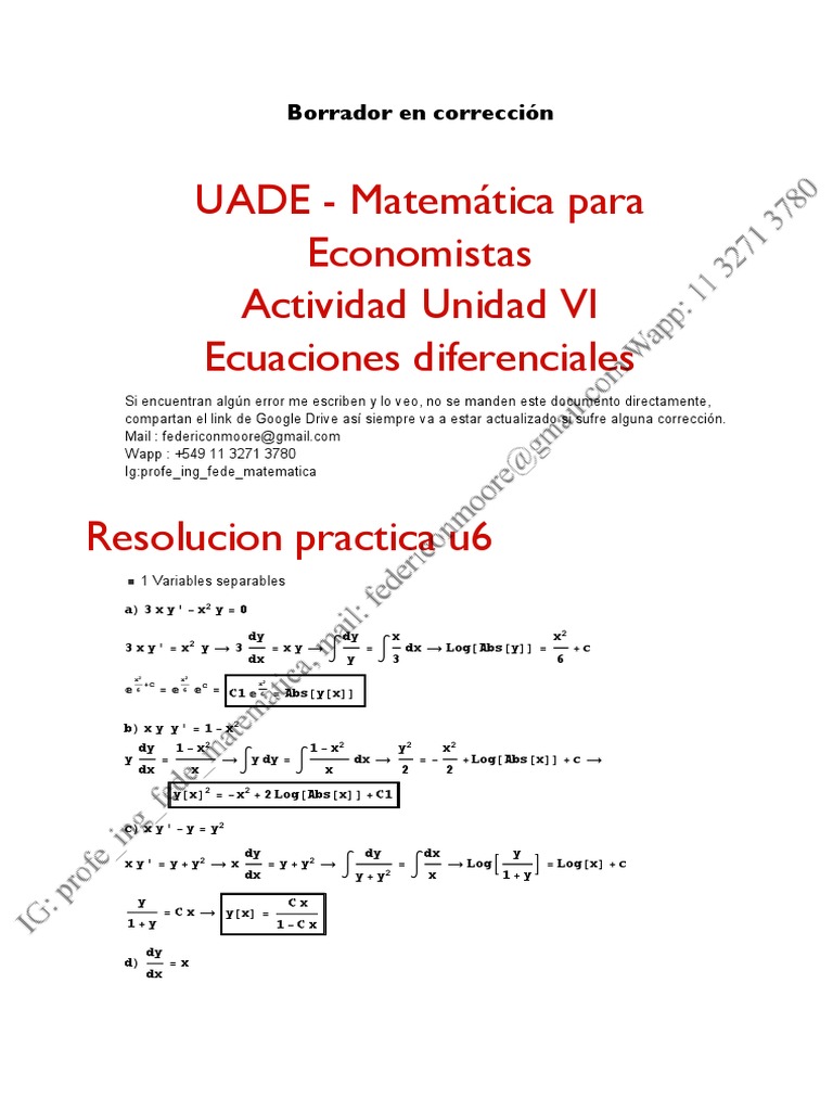 Pract U6 Resuelta - Ecuaciones Diferenciales - Watermark | PDF | Ecuaciones diferenciales