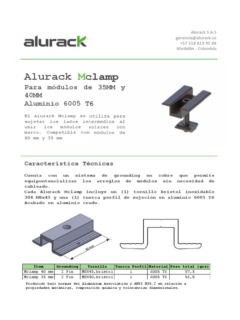 Ficha Técnica Alurack Mclamp | PDF