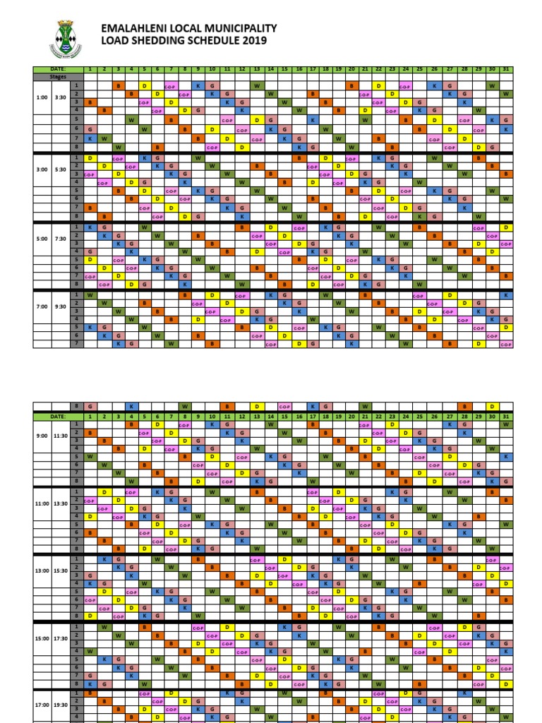Colour Coded and Subs-Eskom Load Shedding Updated Stage 1 To 8-2 For ...