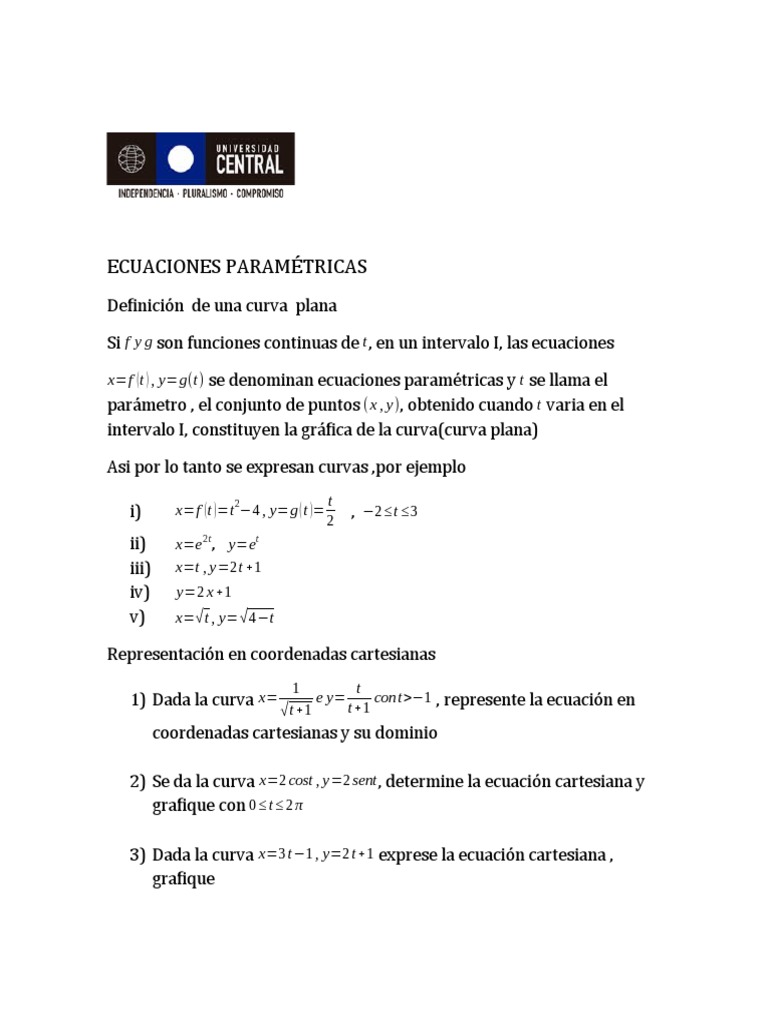 Ecuaciones Paramétricas | PDF | Curva | Conceptos matemáticos