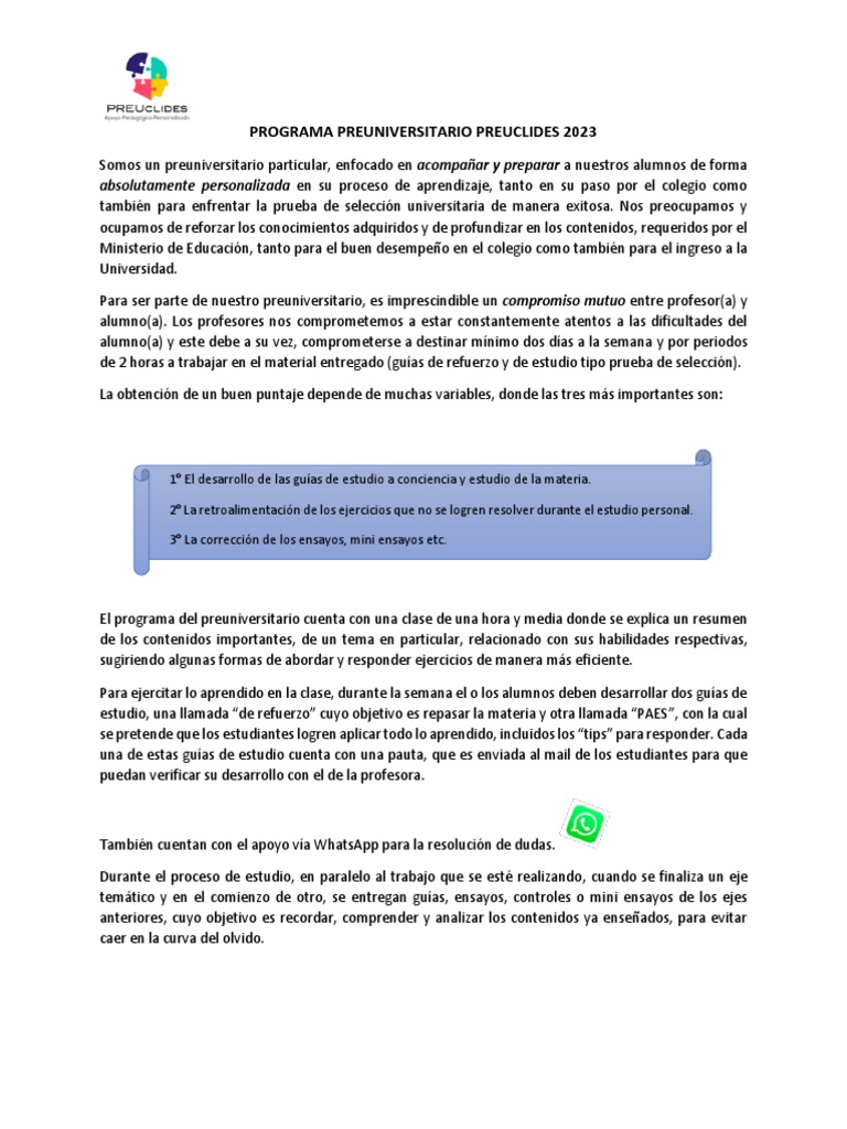 Programa Preuniversitario Preuclides 2023 | PDF | Ecuaciones | Logaritmo