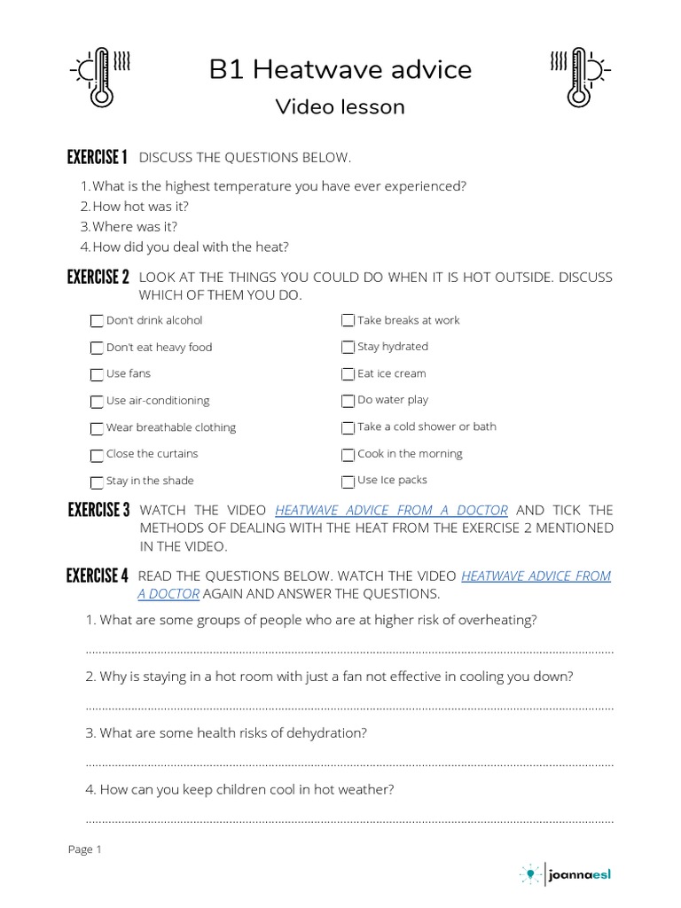 b1 Heatwave Advice - Lesson Plan and Teachers Notes | PDF | Heat Wave ...