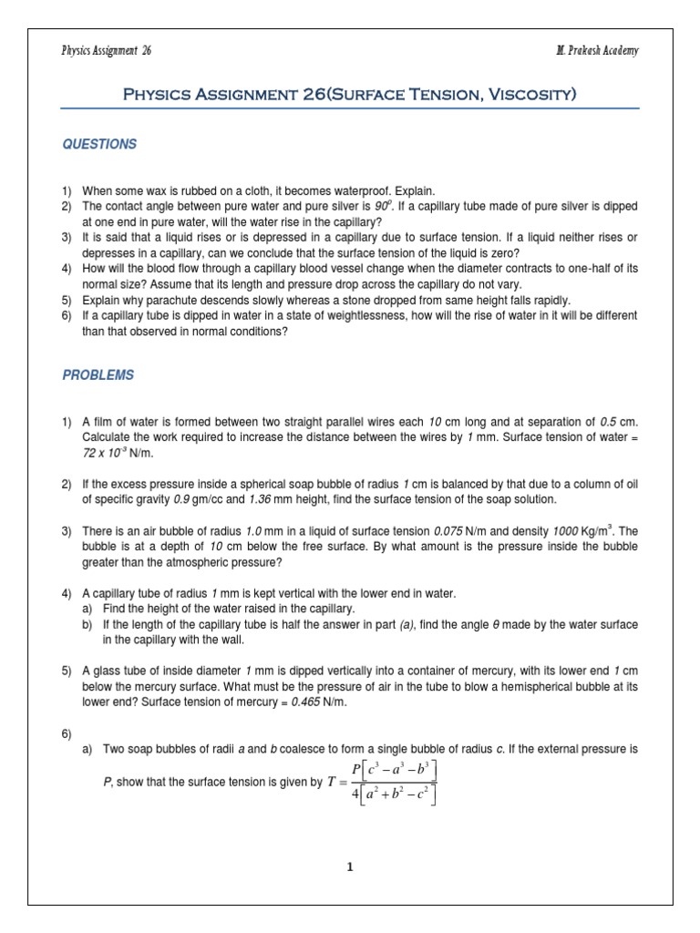 26 (Surface Tension, Viscosity) | PDF | Surface Tension | Liquids