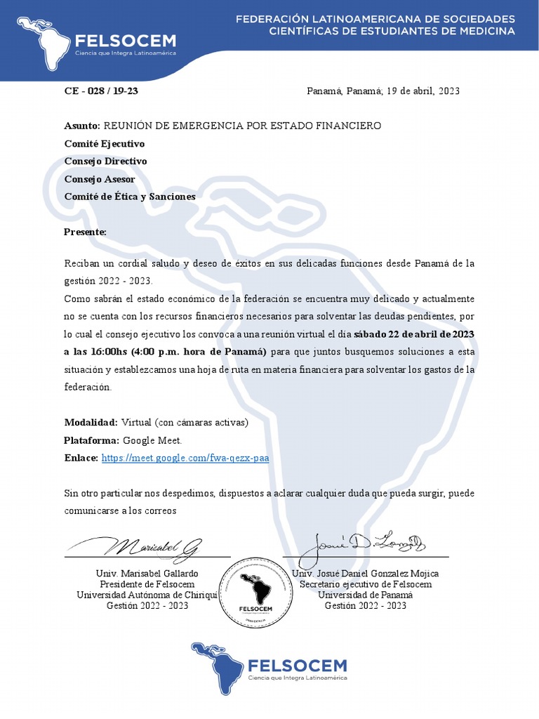Oficio CE - 028 - 19-23 | PDF