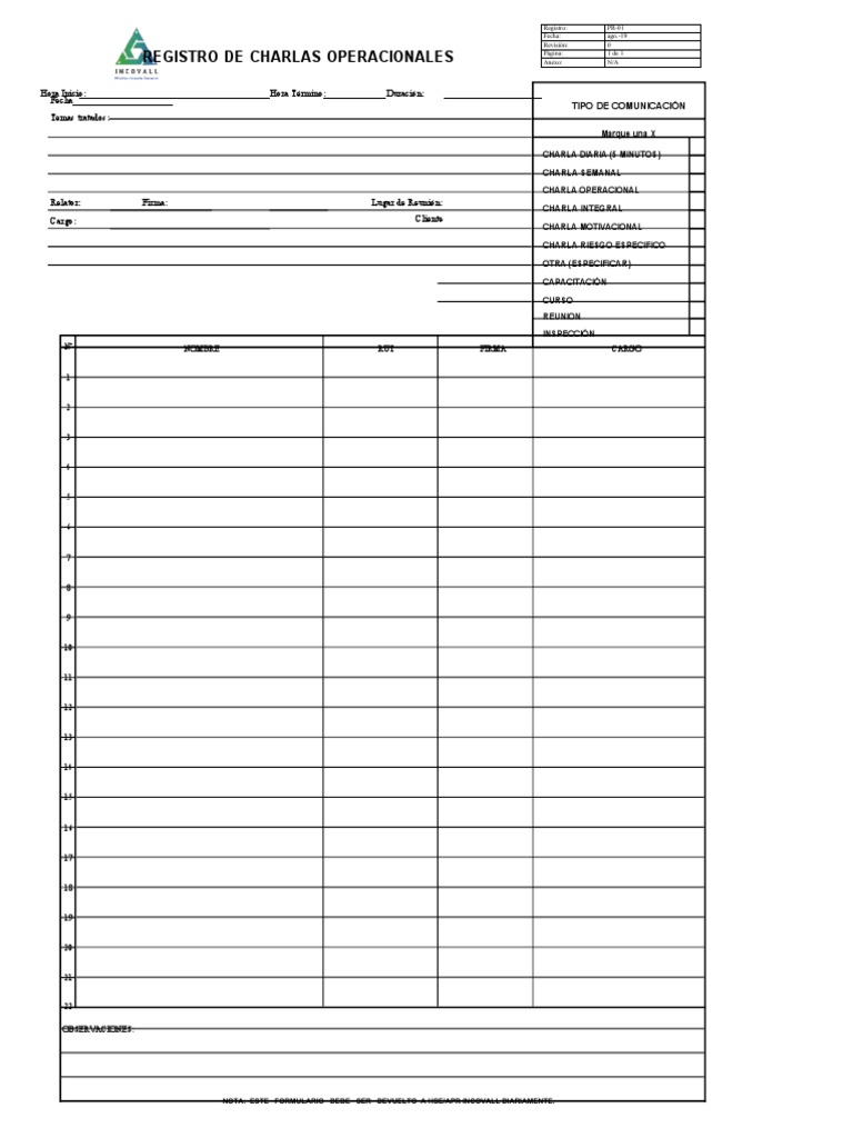 Formato Registro de Charlas | PDF