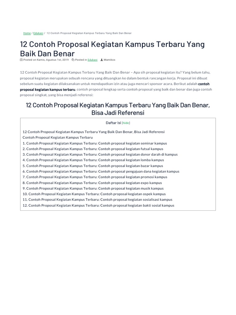 12 Contoh Proposal Kegiatan Kampus Terbaru Yang Baik Dan Benar | PDF