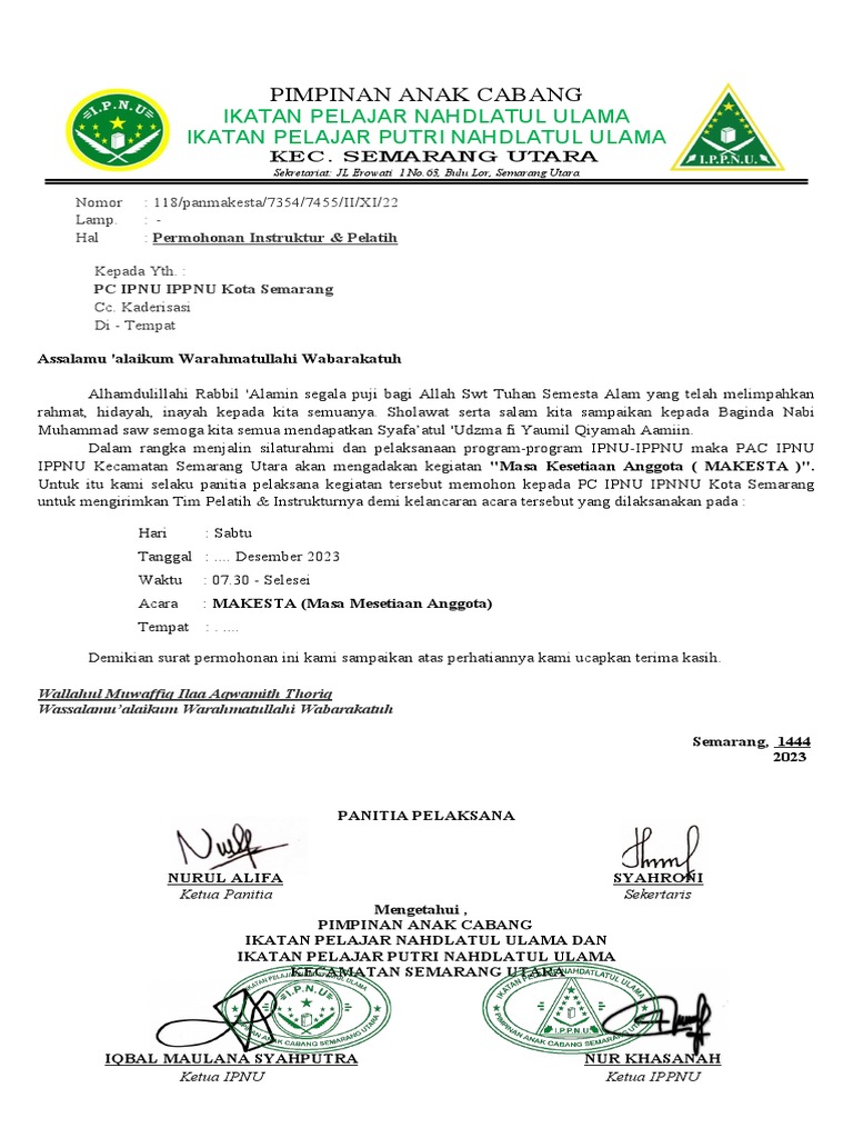 Surat Permohonan Instruktur & Pelatih | PDF