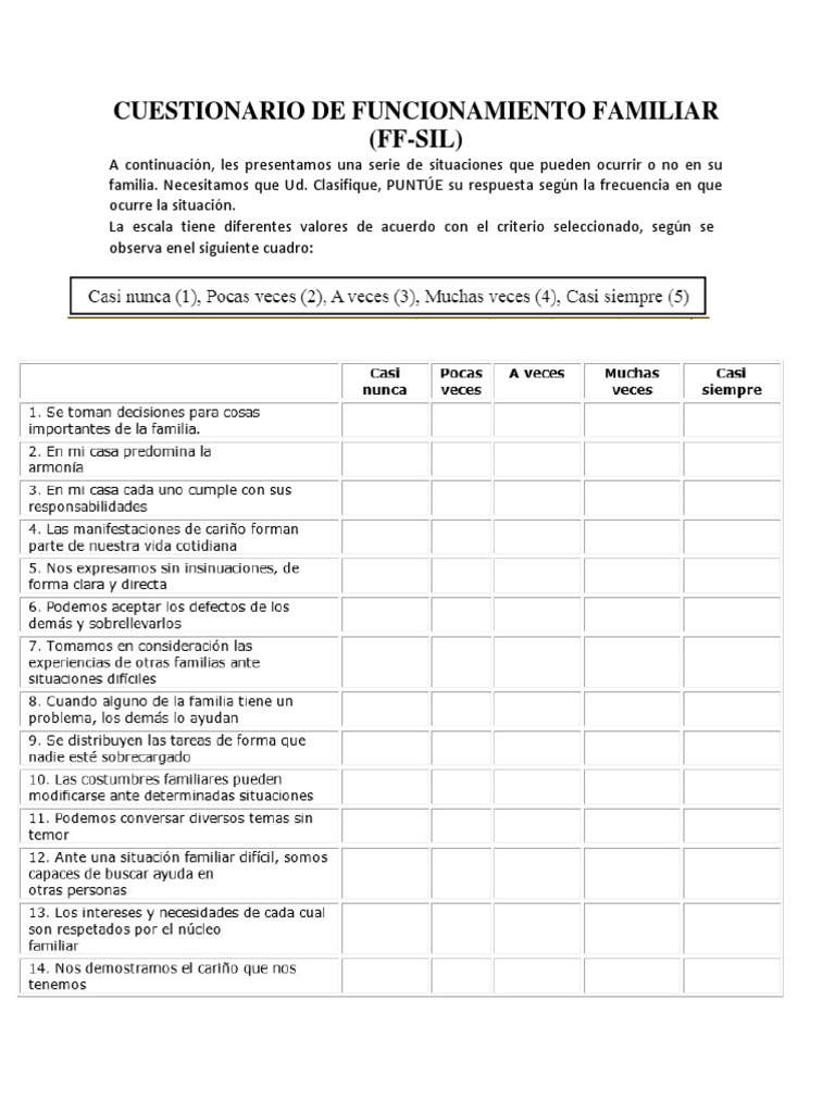 CUESTIONARIO FFSIL | PDF