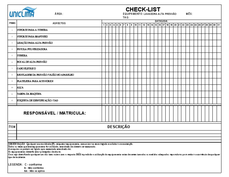 18 - Check List Lavadora Alta Pressão | PDF