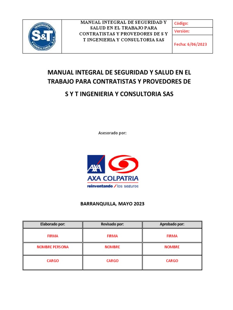 Manual Integral SSTA Contratistas y Proveedores SYT | PDF