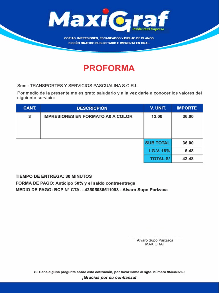 Proforma Cotizacion Maxigraf | PDF