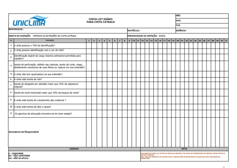 Check List - Cinta Catraca | PDF