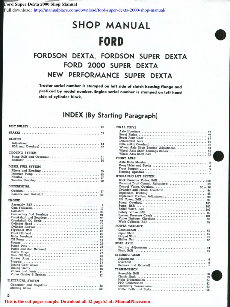 Ford Super Dexta 2000 Shop Manual | PDF