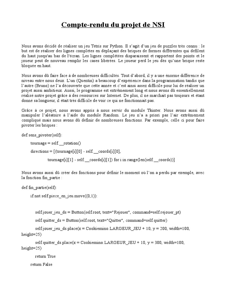 Projet NSI Groupe D Cookiemino | PDF