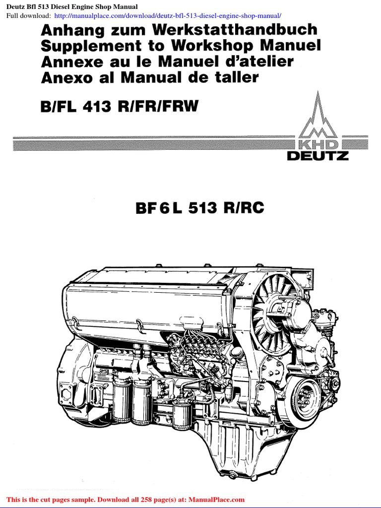 Deutz Bfl 513 Diesel Engine Shop Manual | PDF