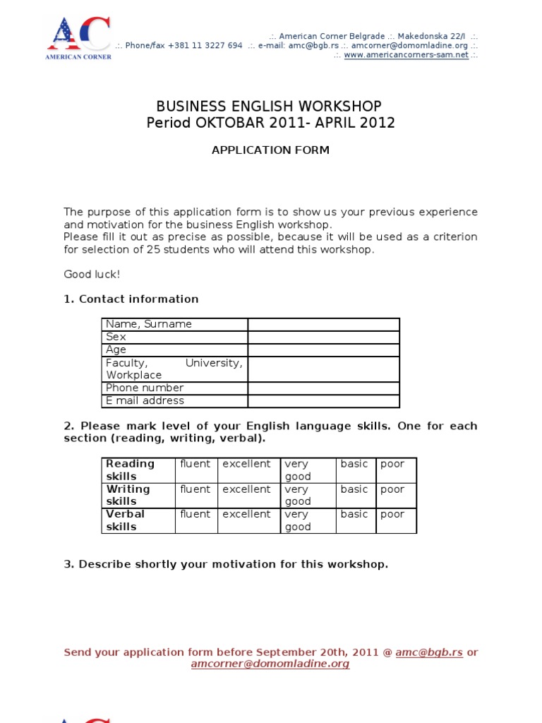 Business English Workshop Application | PDF | Career & Growth ...