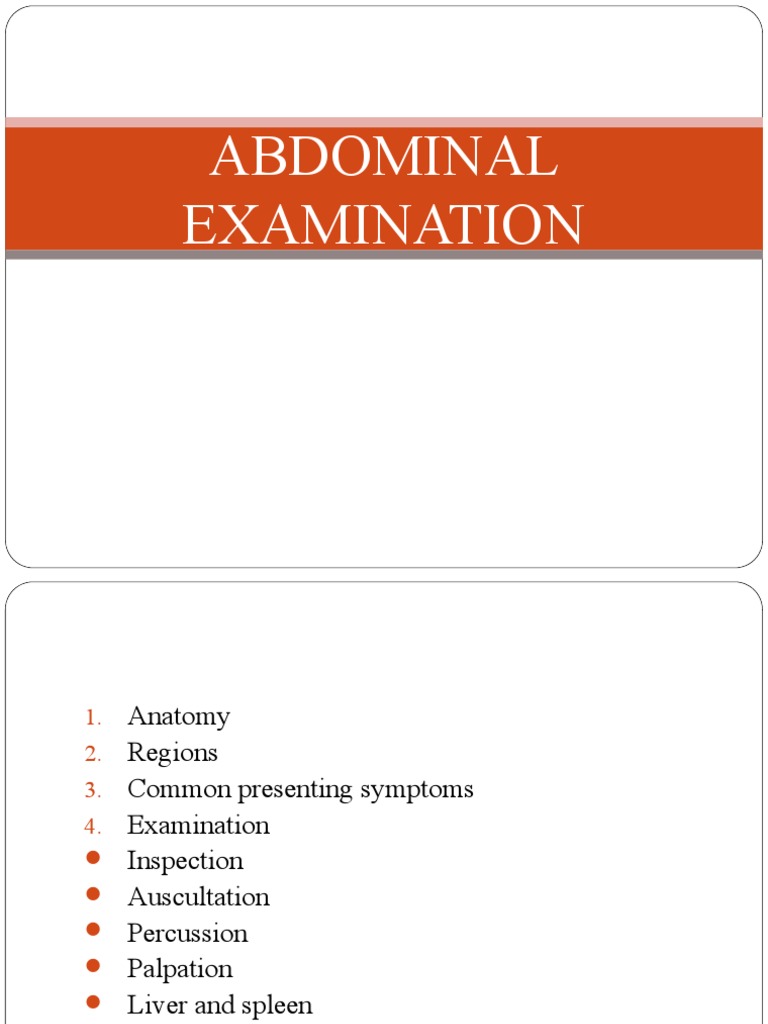 Abdominal Examination Techniques Guide | PDF | Symptoms And Signs ...
