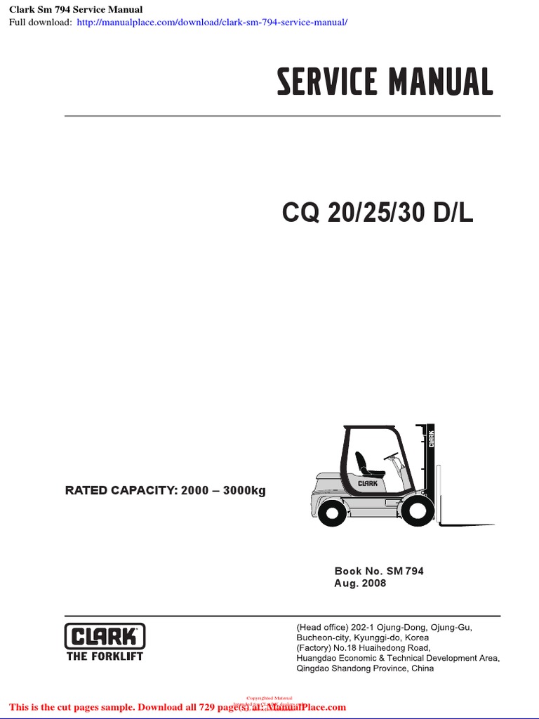 Clark SM 794 Service Manual | PDF | Leak | Elevator