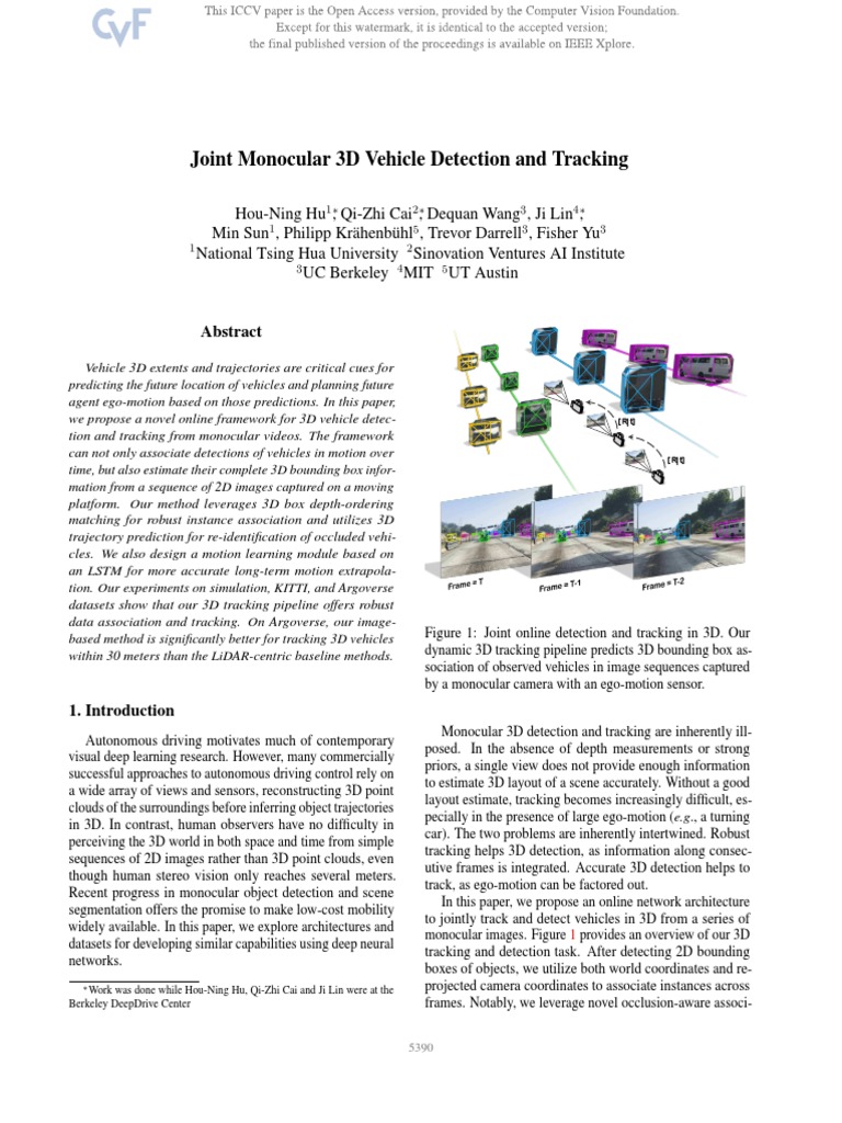Hu Joint Monocular 3d Vehicle Detection And Tracking Iccv 2019 Paper Pdf 3 D Computer