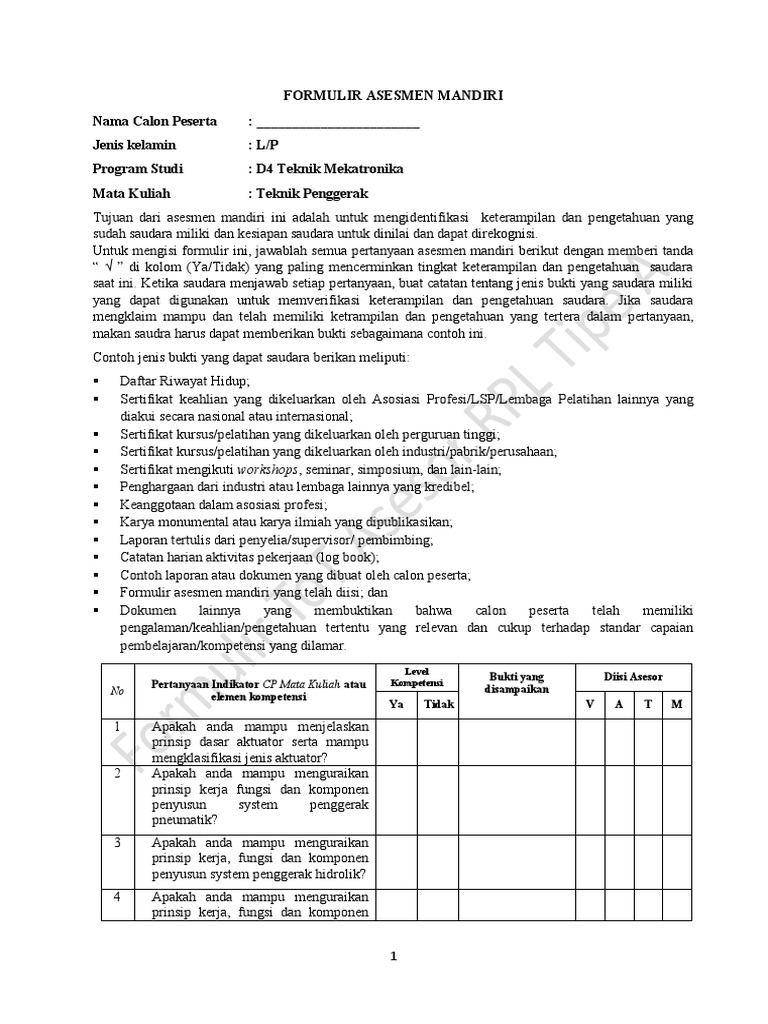 Formulir Asesor RPL Tipe A | PDF