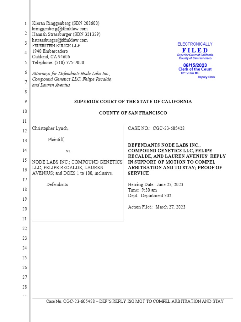 Defendants Node Labs Inc, Compound Genetics LLC, Support of Motion To ...