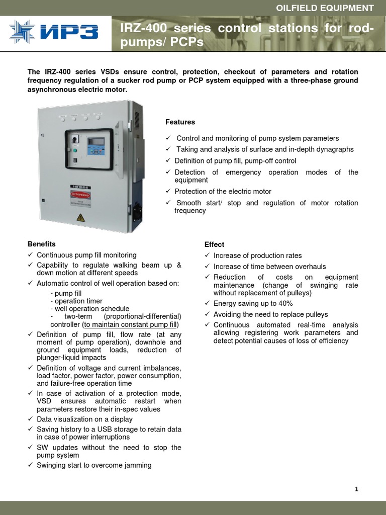 IRZ-400 Series Control Stations For Rod Pumps | PDF | Pump | Automation