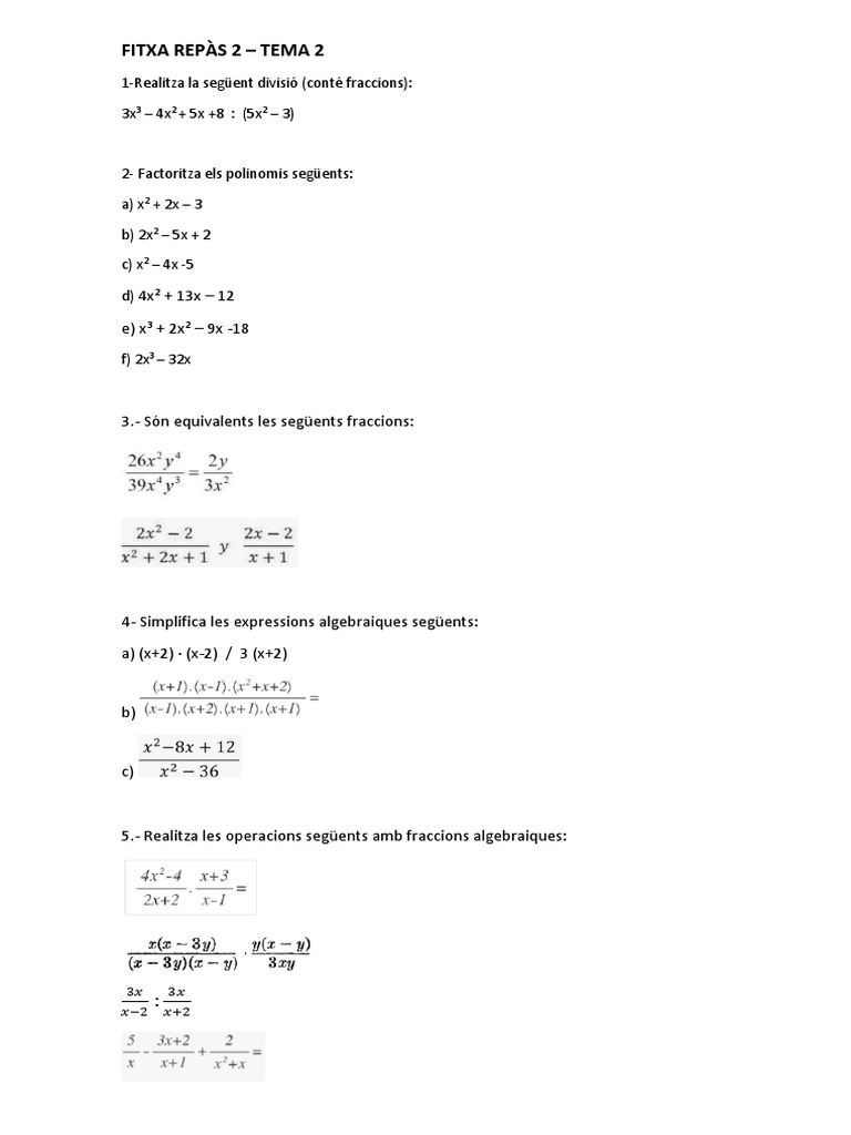 FITXA REPÀS 2 Polinomis | PDF