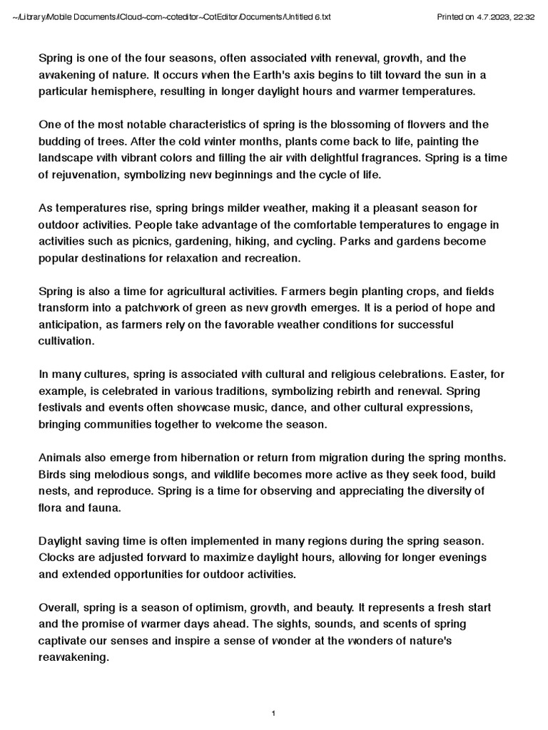 Spring | PDF | Spring (Season) | Nature