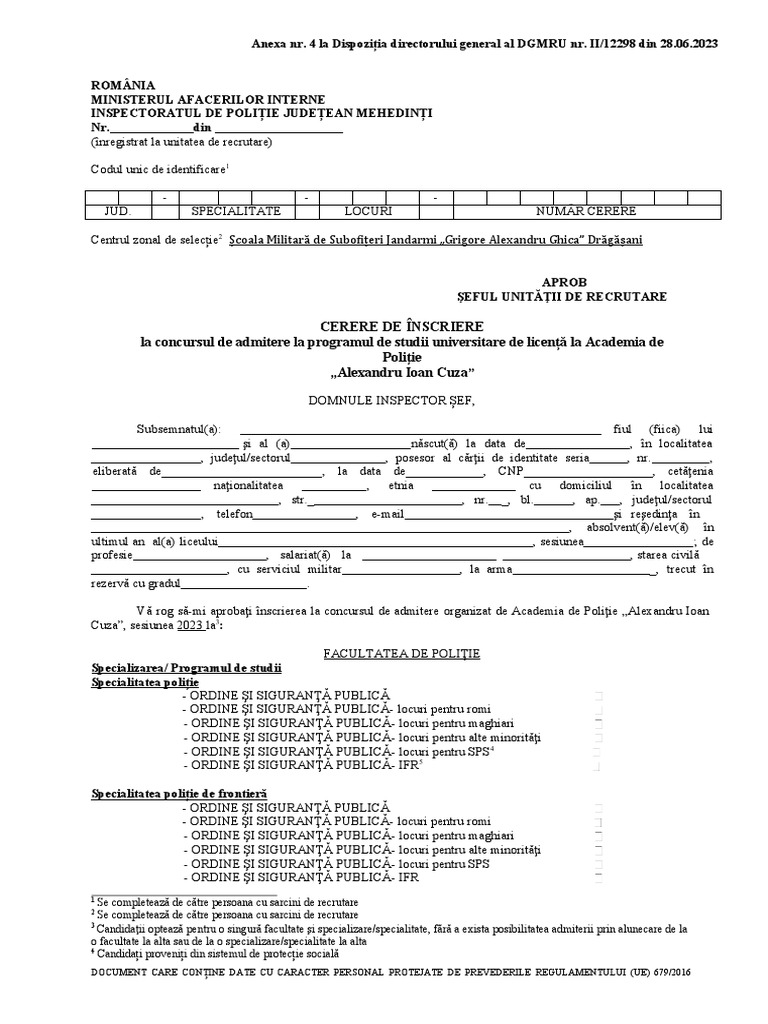 Anexa 2 Model Cerere Tip de Inscriere Licenta | PDF Anexa 2 Model Cerere Tip de Inscriere Licenta | PDF
