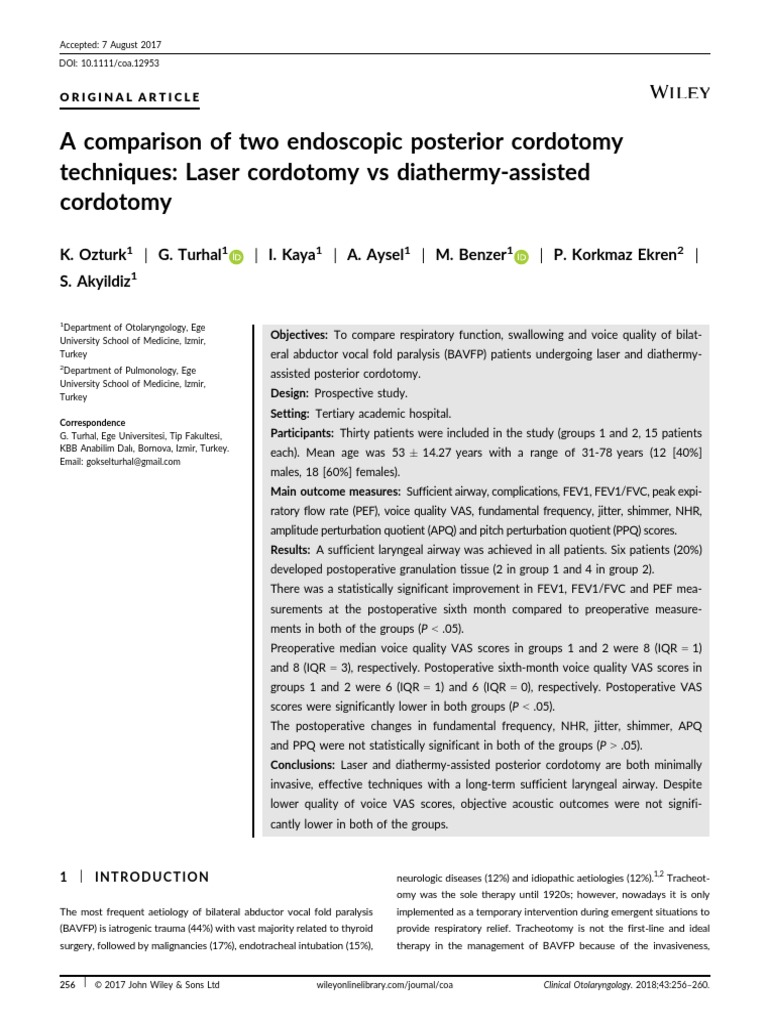 A Comparison of Two Endoscopic Posterior Cordotomy Techniques: Laser ...