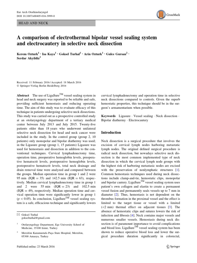 A Comparison of Electrothermal Bipolar Vessel Sealing System and ...