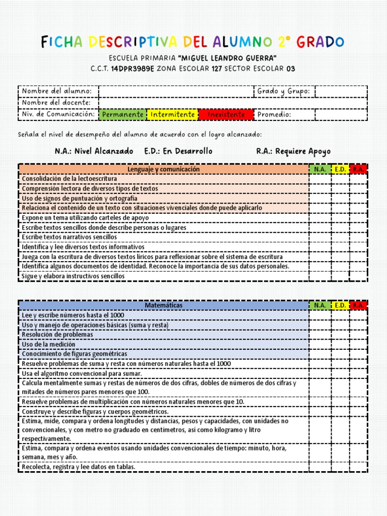 Ficha Descriptiva 2° Grado Primaria | PDF | Escritura | Medición