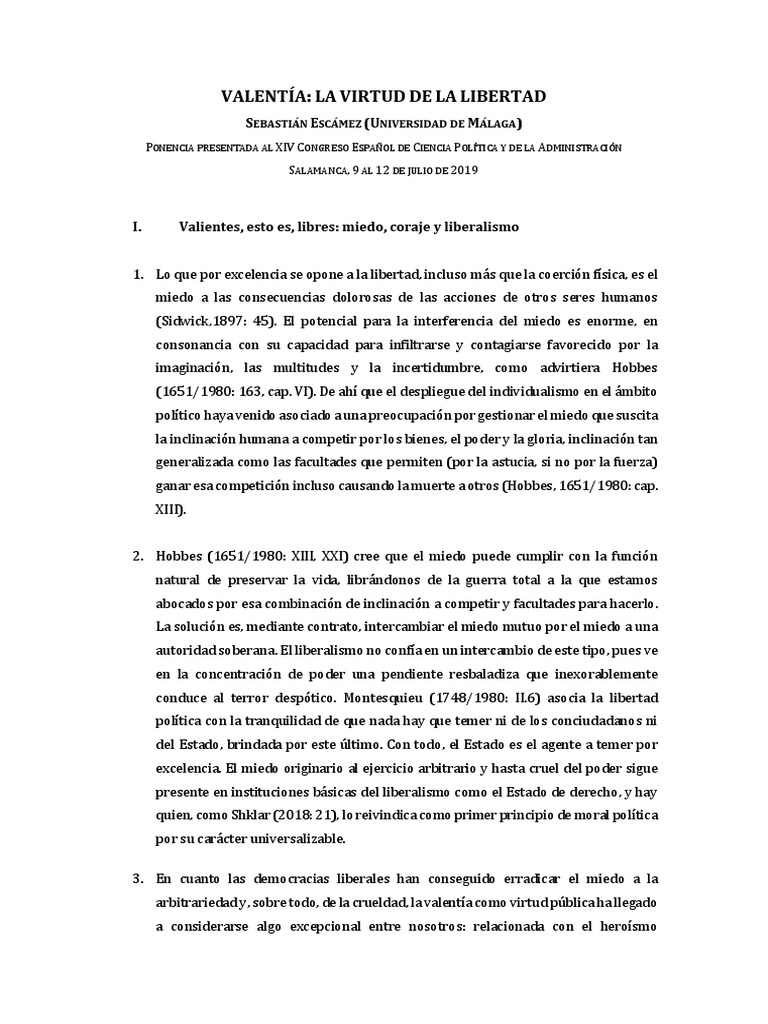 SEscamez Valentía, La Virtud de La Libertad | PDF | Valor | Libertad