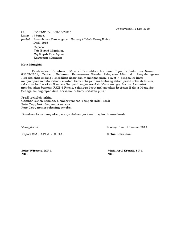 Contoh Proposal RKB SMP API AL HUDA | PDF