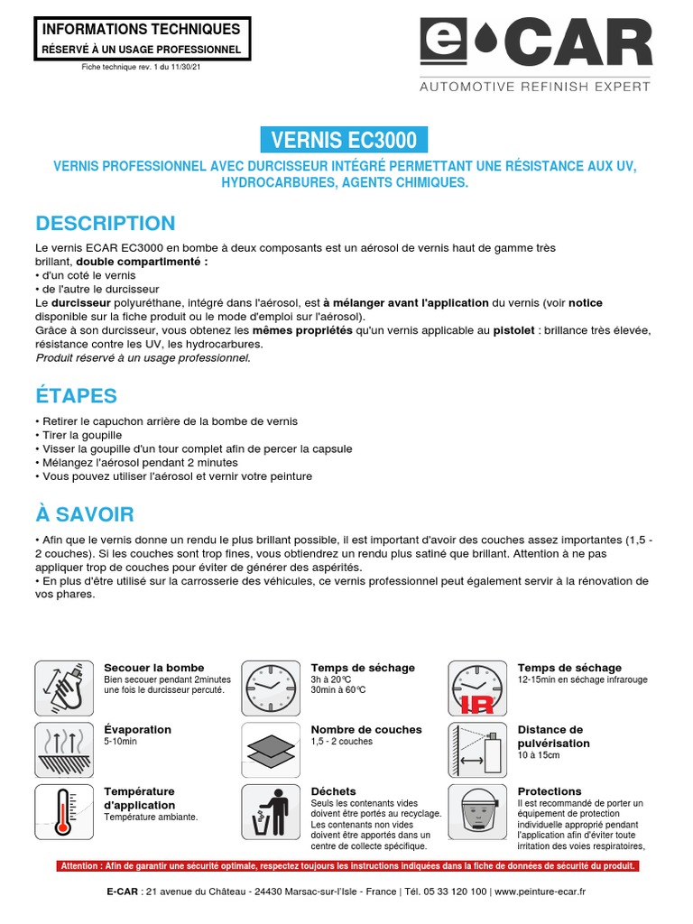 Fiche Technique Vernis Ec3000 | PDF | Peinture | Matériaux