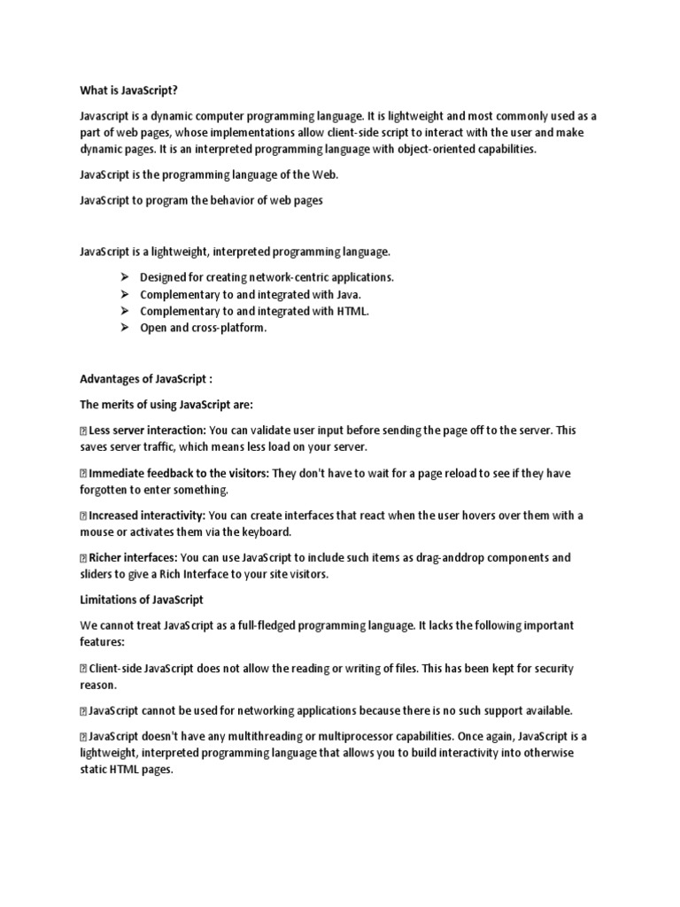 Javascript Notes | Download Free PDF | Java Script | Dynamic Web Page Javascript Notes | Download Free PDF | Java Script | Dynamic Web Page
