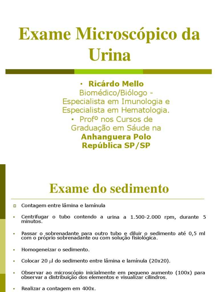 Exame Microscópico da Urina: Cilindros e Parasitas | PDF | Cristal ...