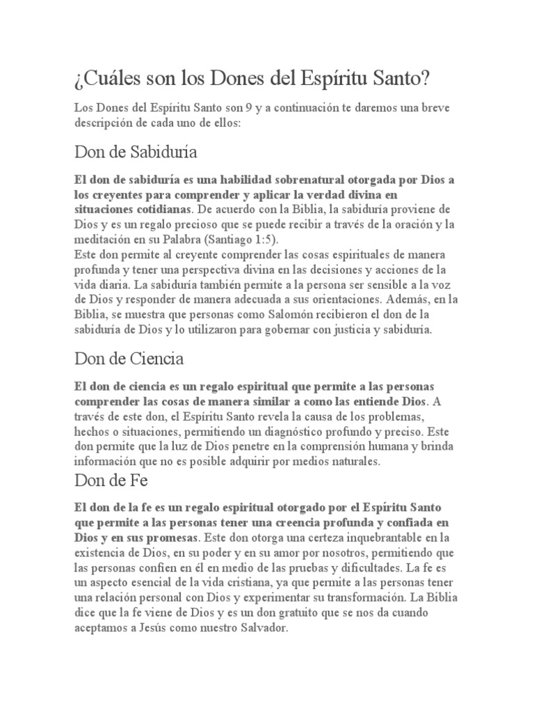 Cuáles Son Los Dones Del Espíritu Santo | PDF | Fe | Dios