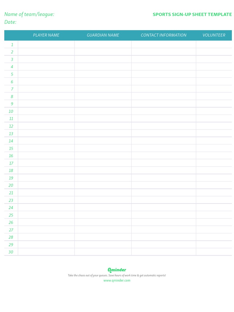 Sports Sign Up Sheet Template | PDF